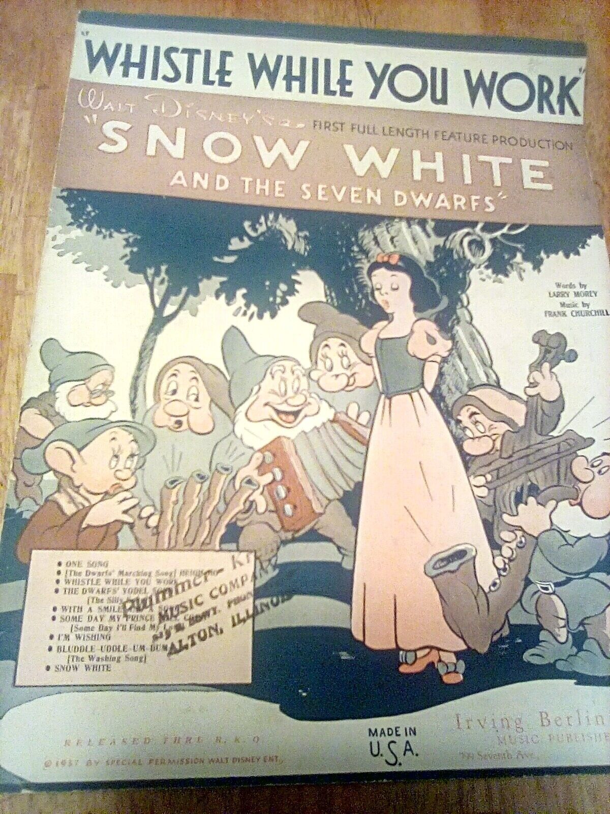Vintage 1937 Whistle While You Work Sheet Music Snow White And The ...
