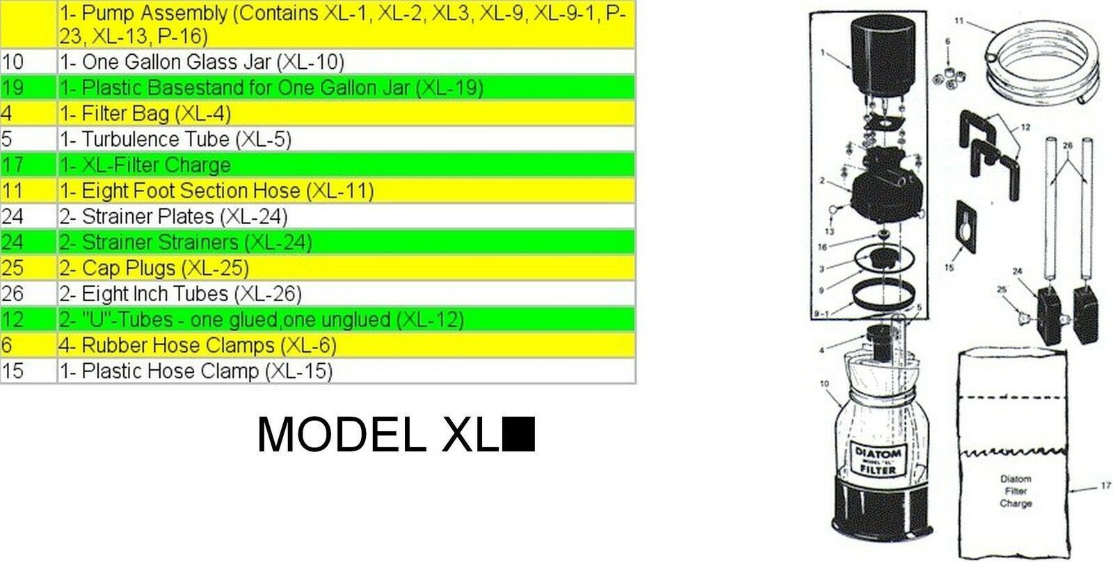 VORTEX DIATOM FILTER MODEL D-1, XL REPLACEMENT PARTS + DIATOM POWDER ...