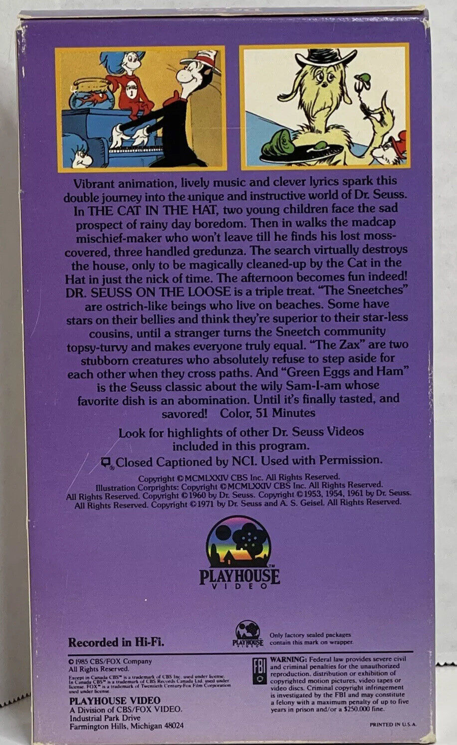 Dr. Seuss The Cat In The Hat/Seuss On The Loose VHS RARE 1985 - VHS Tapes