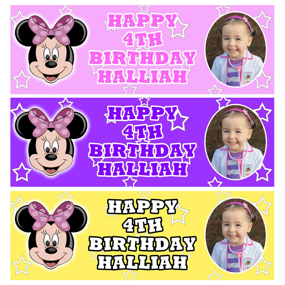MINNIE MOUSE PHOTO Personalised Birthday Banner - Birthday Party Banner ...
