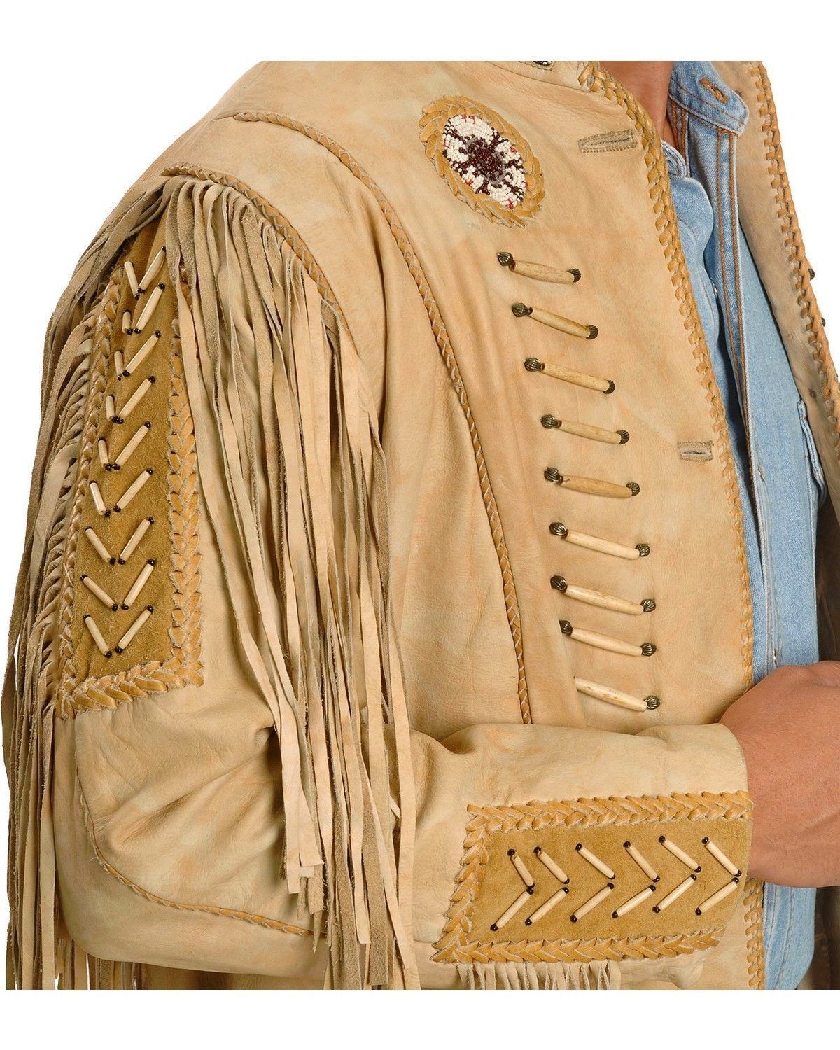 Handmade Western Leather Jacket Wear Fringes Beads Native American ...