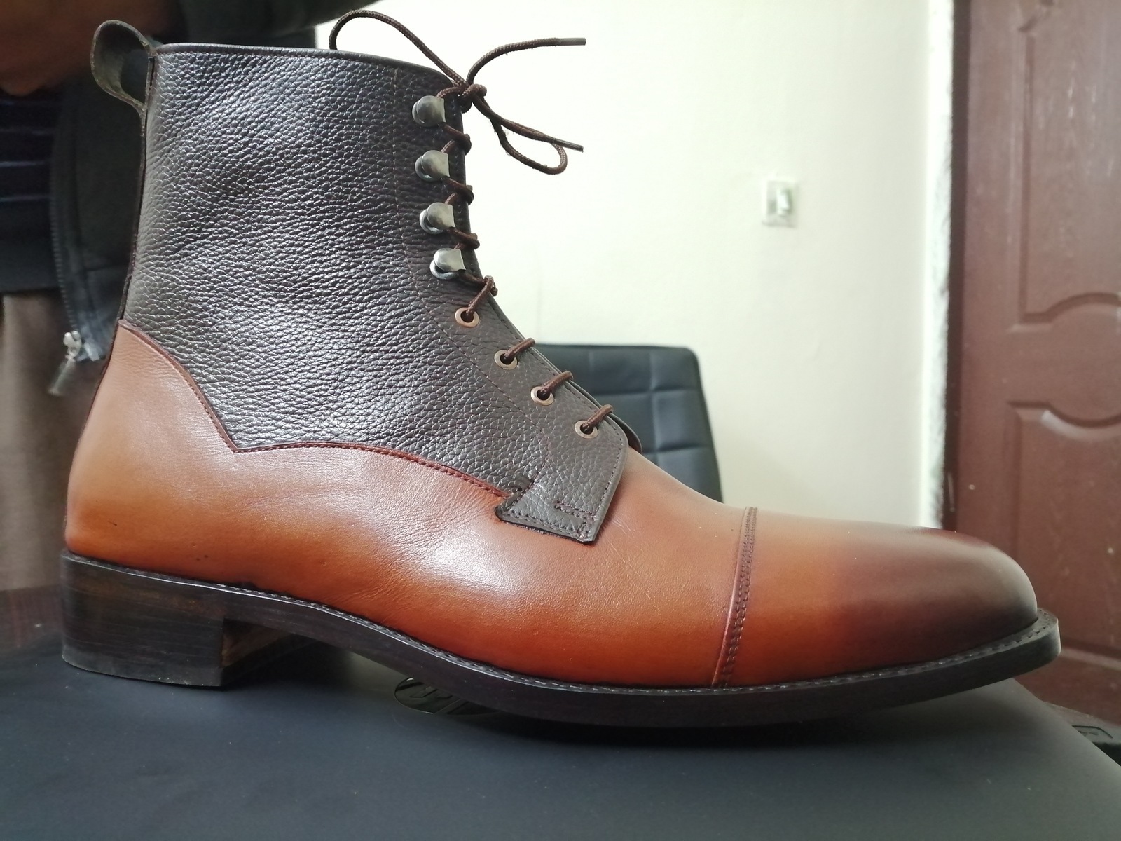 NEW Handmade Men's Black Brown Ankle High Lace Up boot, Men's Cap Toe ...