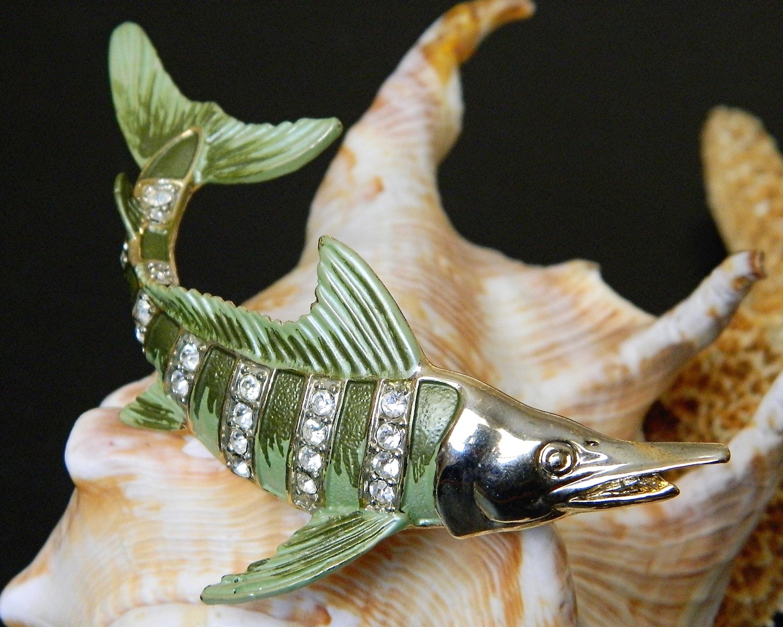 Vintage Marlin Fish Swordfish Brooch Pin Enamel Rhinestone Ocean Large ...