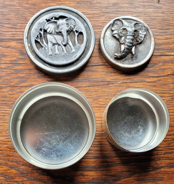 Vintage Set of 2 1974 Metzke Elephant Tins Round Trinket Box Nesting ...