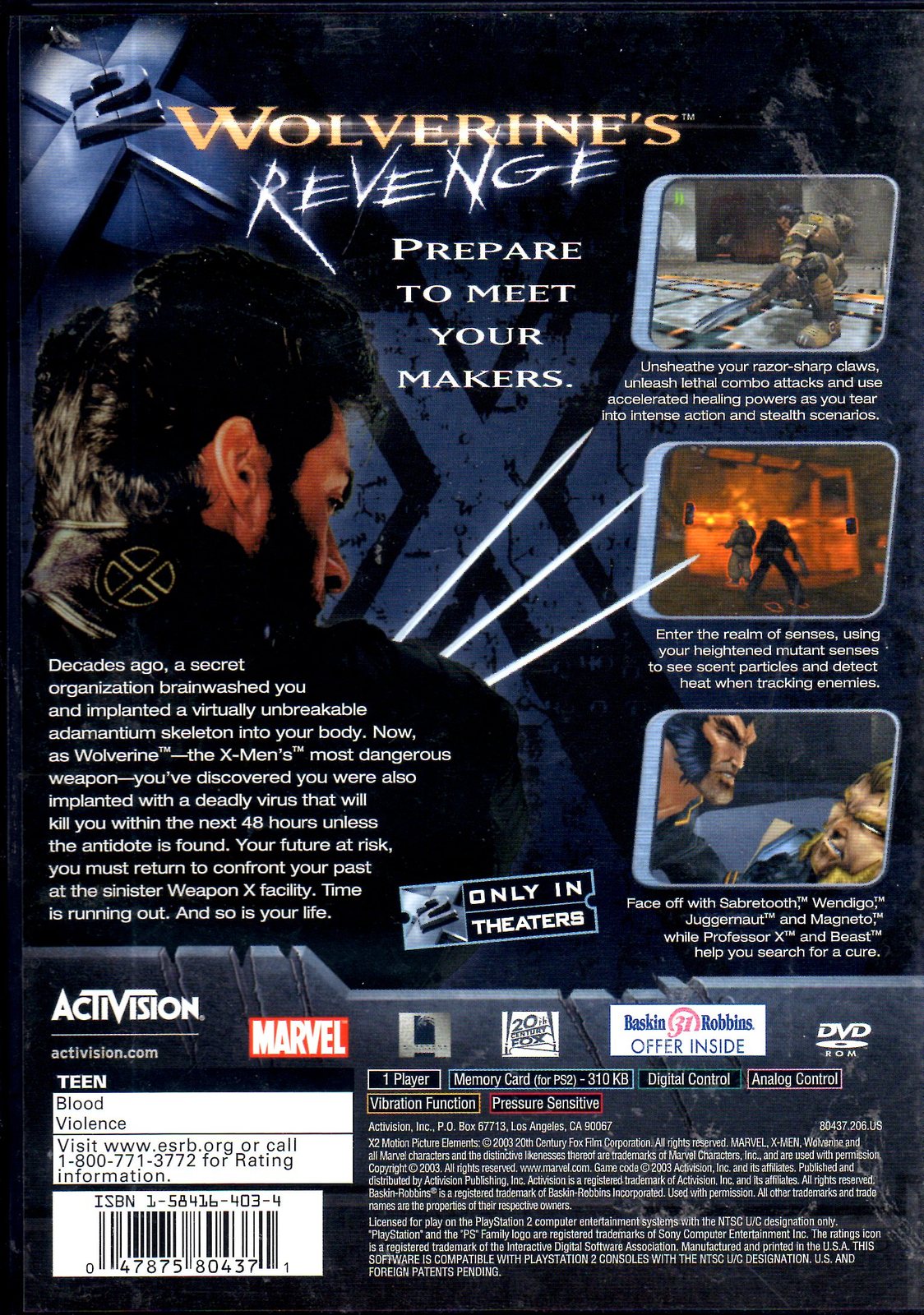 PlayStation 2 - Wolverine's Revenge - Video Games