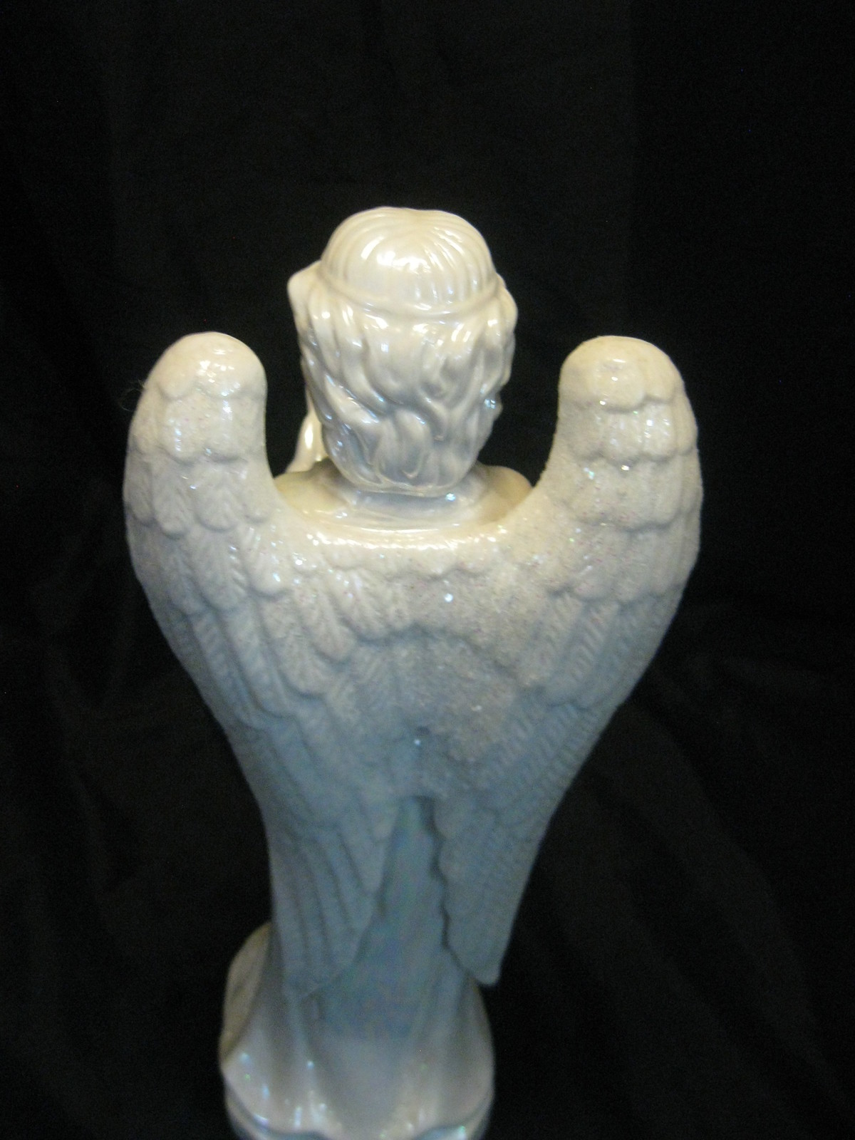 Ceramic Porcelain? Angel Figurine 11 3/4" White Glitter Pewter ...