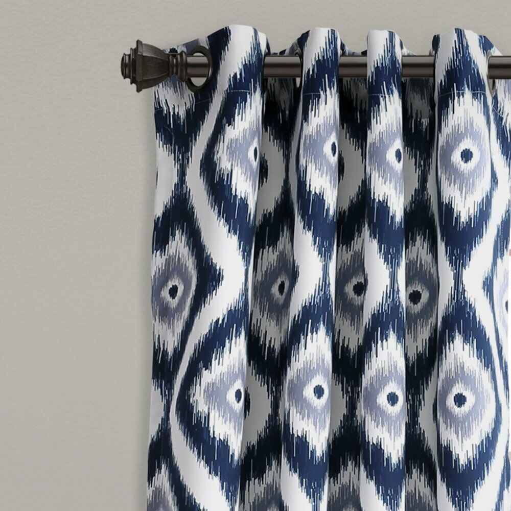 Navy Blue Bold Modern Geometric Room Darkening Curtains Set Panels