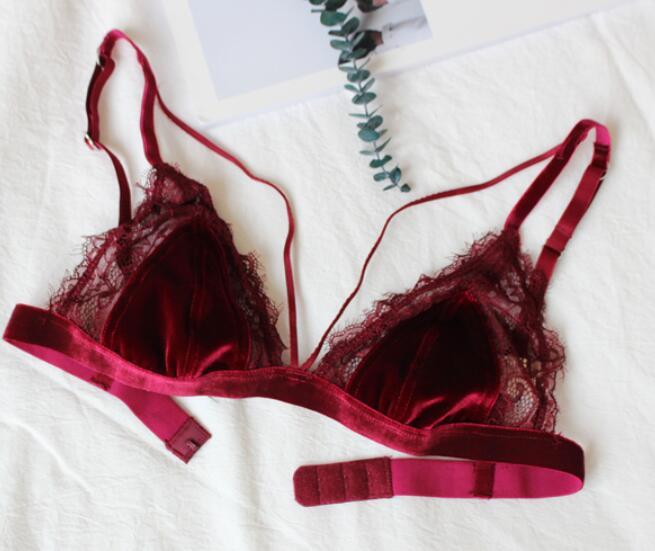Sexy Spaghetti Straps Black Wine Women's Elegant Velvet Lace Bra ...