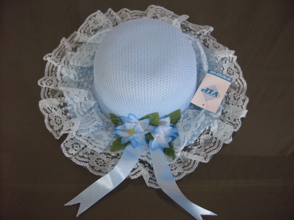 SPRING EASTER SUMMER PRETTY Girl's soft blue lace ribbon straw hat sz M ...