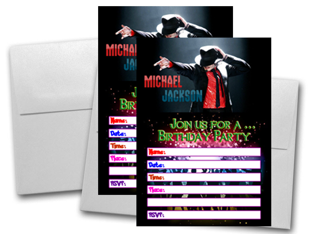 12 Michael Jackson Birthday Invitation Cards (12 White Envelops ...