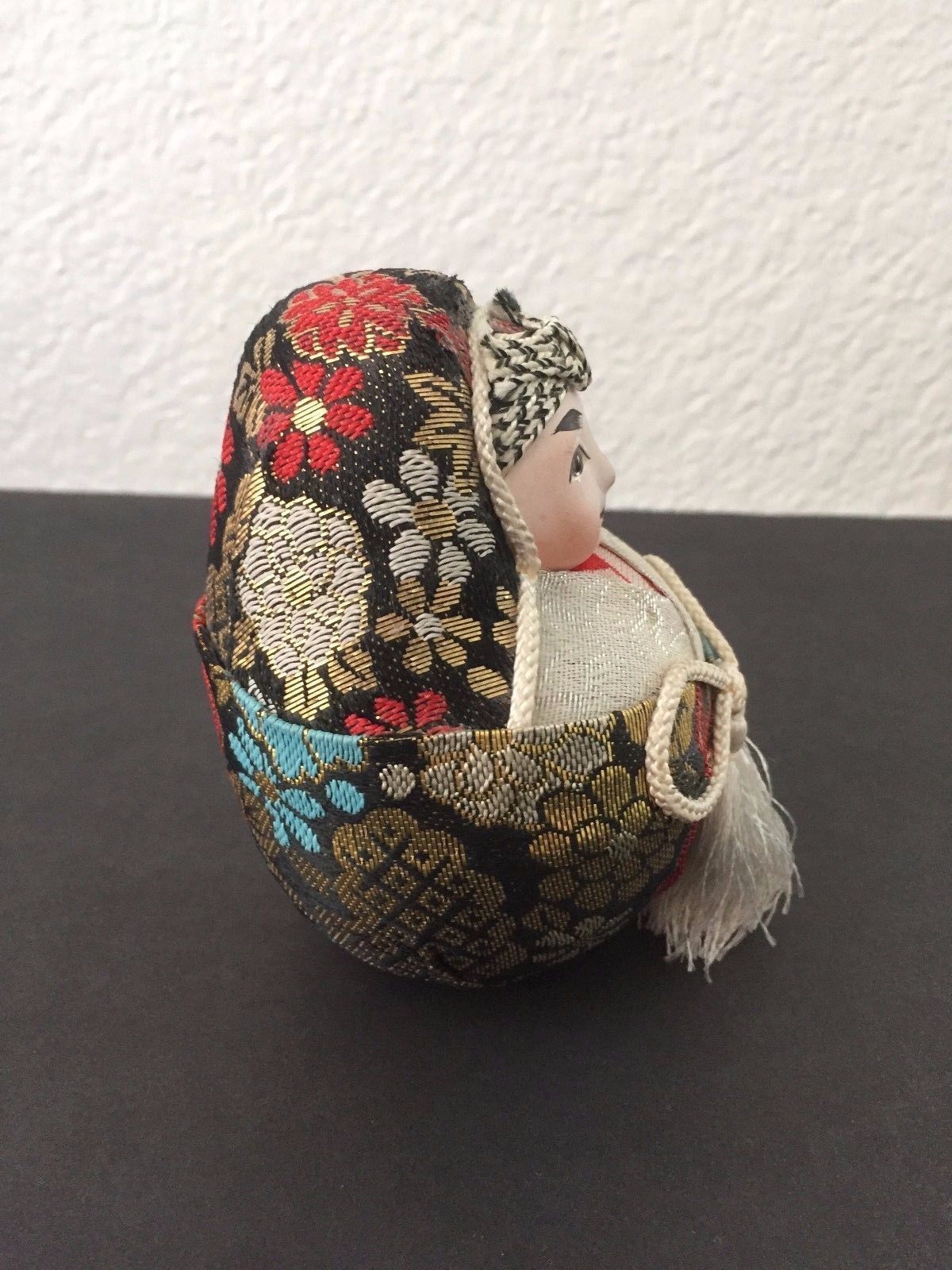 Vintage Japanese Princess Hime Daruma Doll Brocade Embroidery w/ Gofun ...