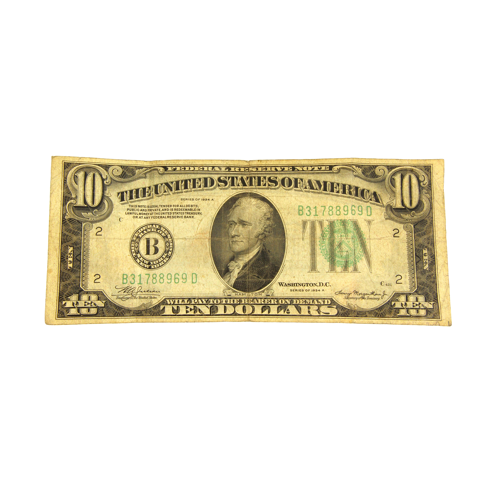 1934 $10 Federal Reserve Note Ten Dollar B - Other