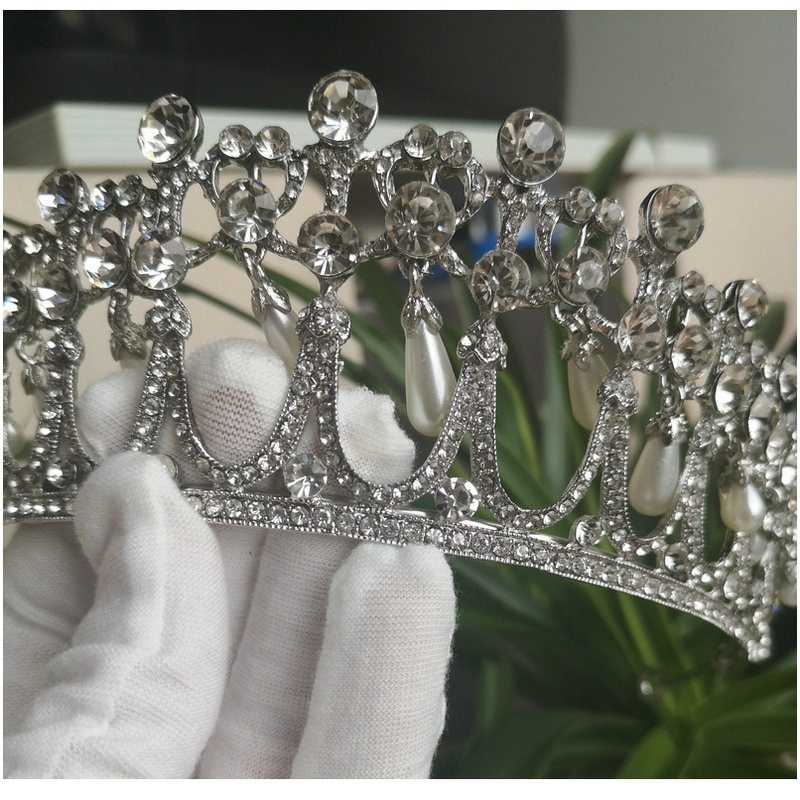 GB Bridal Crown Diana Princess Same Model Pearl tear Crown Rhinestone Pearl Drop - Specialty