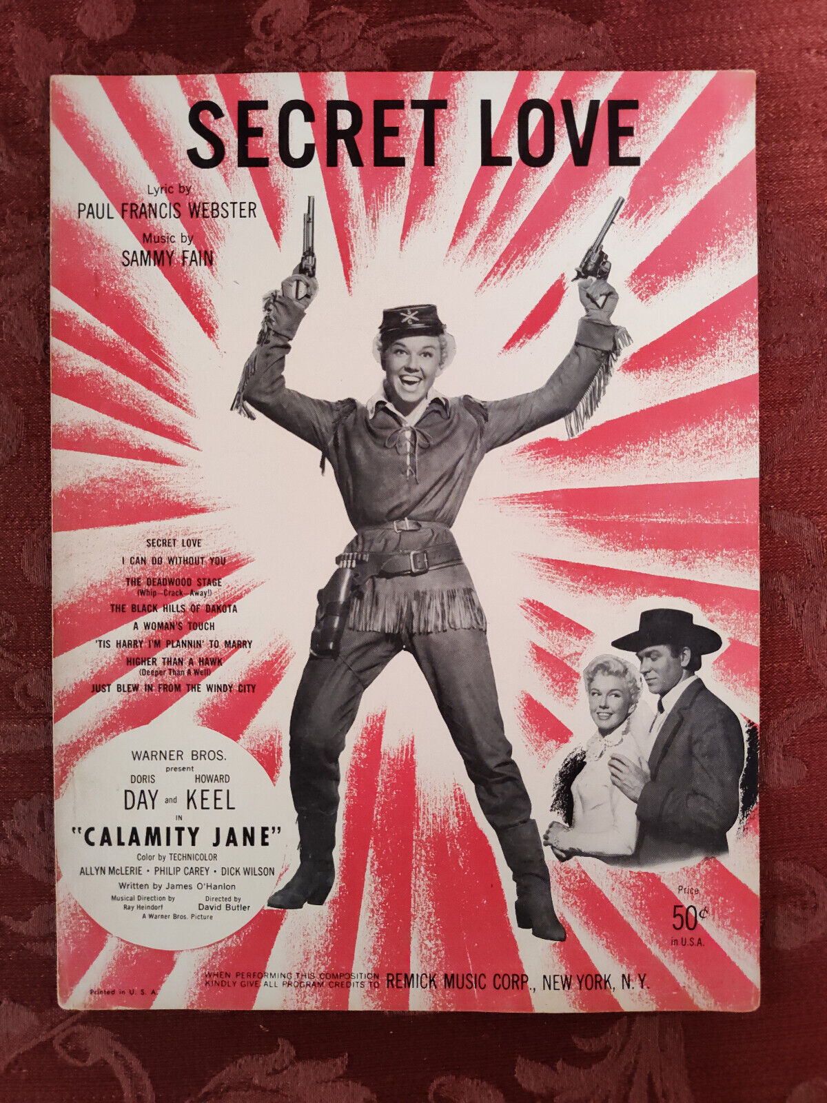 RARE Sheet Music Secret Love Calamity Jane Doris Day Howard Keel Webster Fain - Vintage & Antique