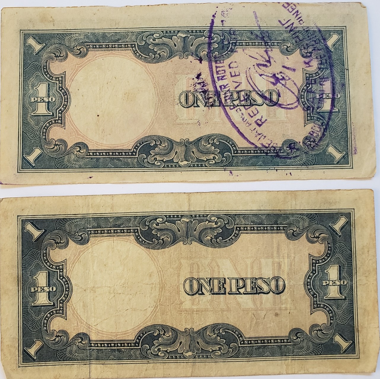 2 Japanese Invasion Money Philippine 1 Peso JAPWANCAP Counterstamped ...