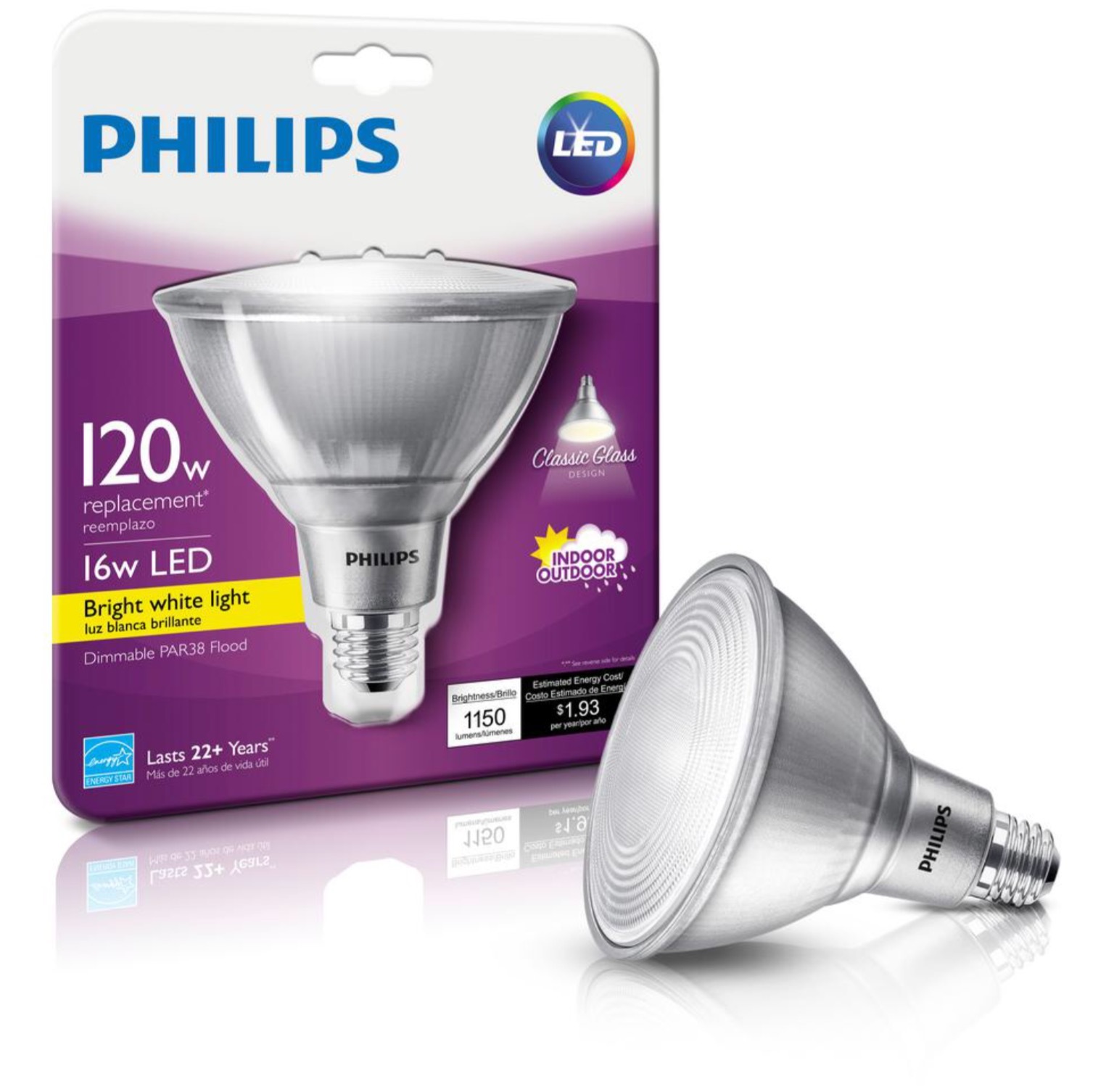 Philips 120W Equivalent Bright White (3000K) PAR38 Dimmable LED Flood ... Philips 120W Equivalent Bright White (3000K) PAR38 Dimmable LED Flood ...
