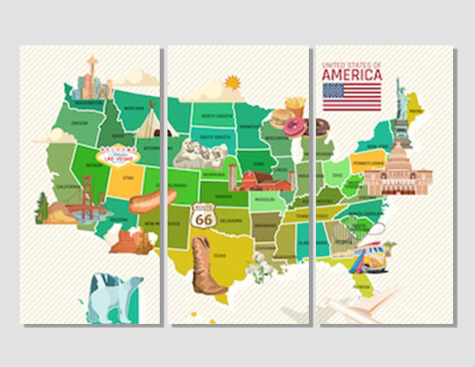 USA Travel Map USA Map Canvas American Map USA Map Print Map Wall Art ...