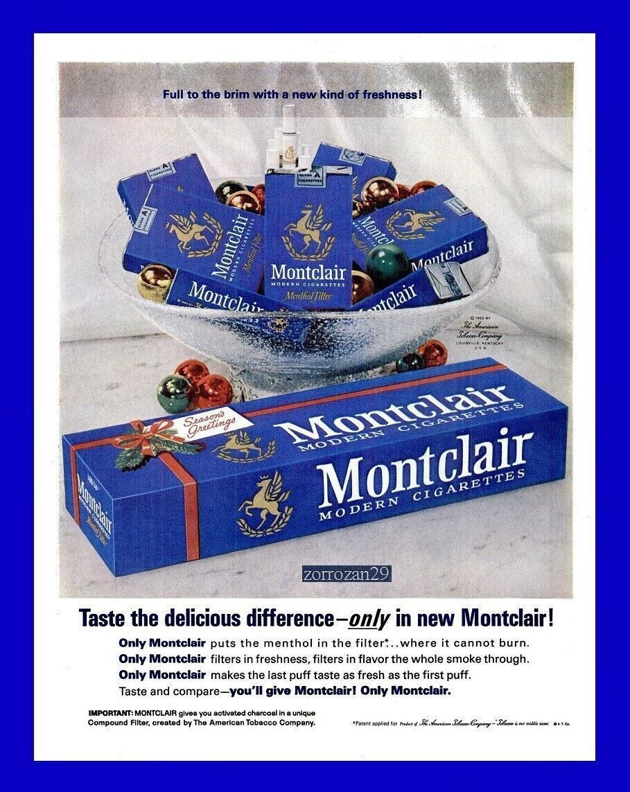 1963 MONTCLAIR MENTHOL CIGARETTES VINTAGE ORIGINAL COLOR AD - LARGE ...