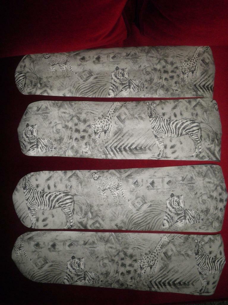 CUSTOM JUNGLE SAFARI TIGER GIRAFFE LEOPARD CEILING FAN ~SILVER BLACK ...