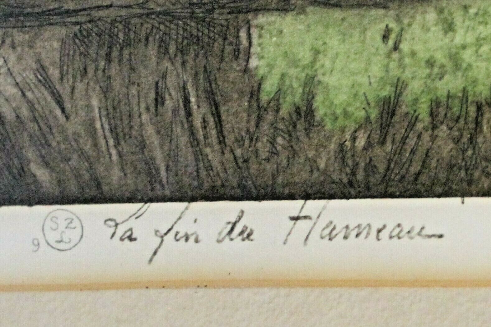 VTG Paris Etching Society Print End Of Village- Signed R Baruaip- Circa ...