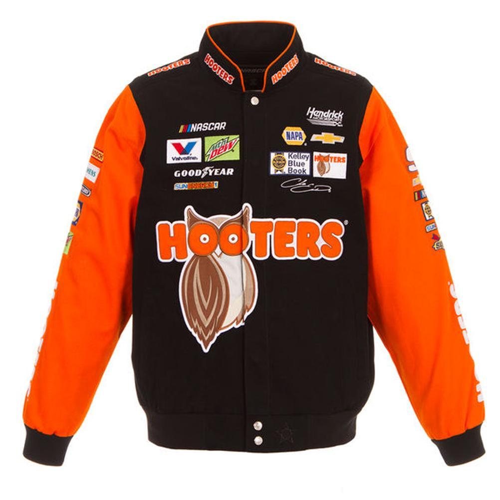 2018 Chase Elliott Hooters Mens Black Twill Nascar Jacket - Racing-NASCAR