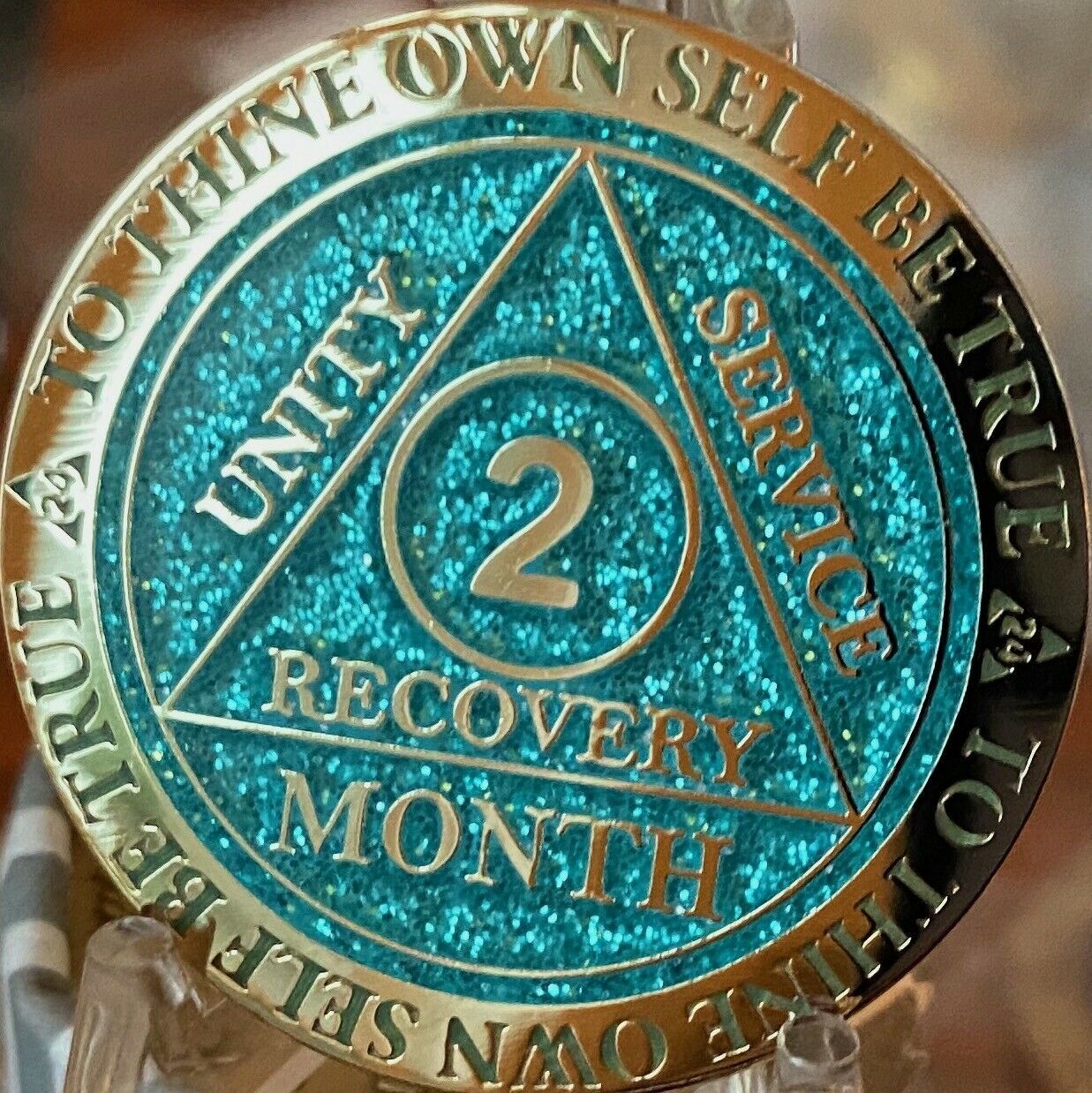 2 Month AA Medallion Recoverychip Reflex Aqua Glitter Sobriety Chip ...