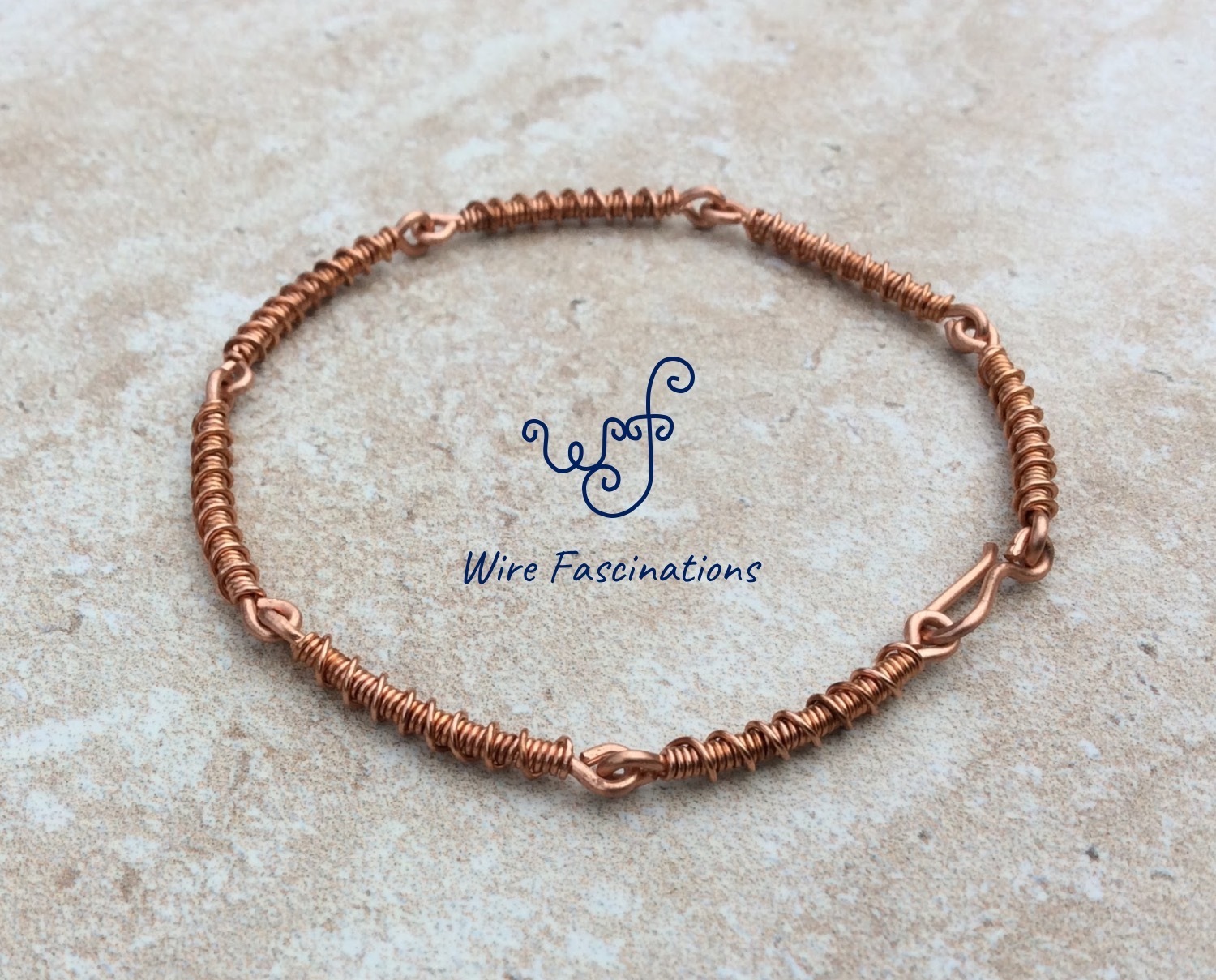 Handmade solid copper bracelet: wire wrapped and coiled chained links ...