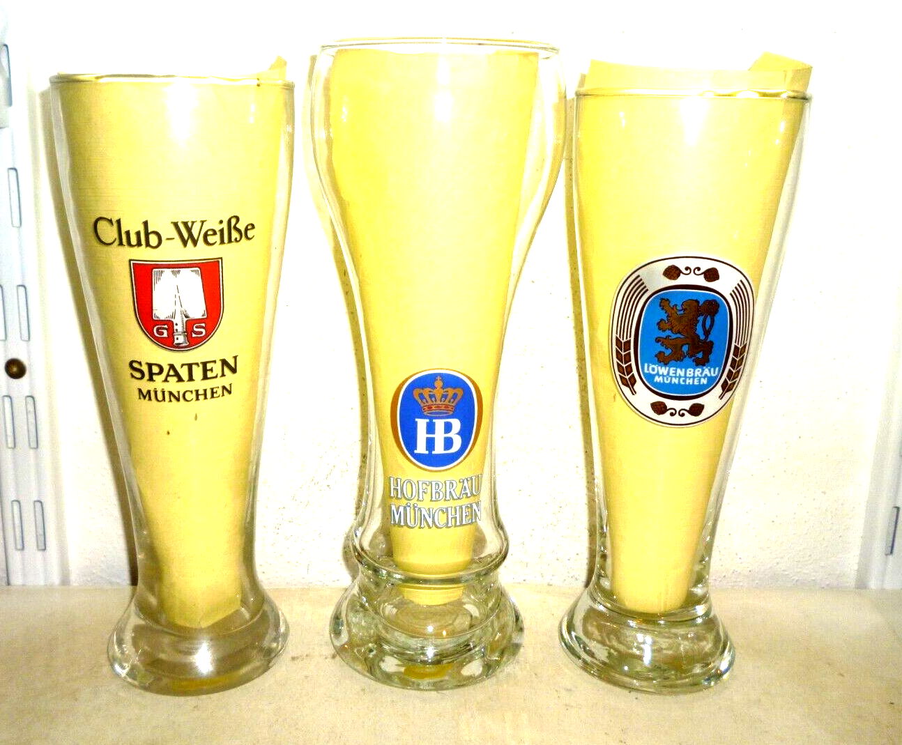 3 Spaten Hofbrau Lowenbrau Munich Weizen German Beer Glasses - Germany