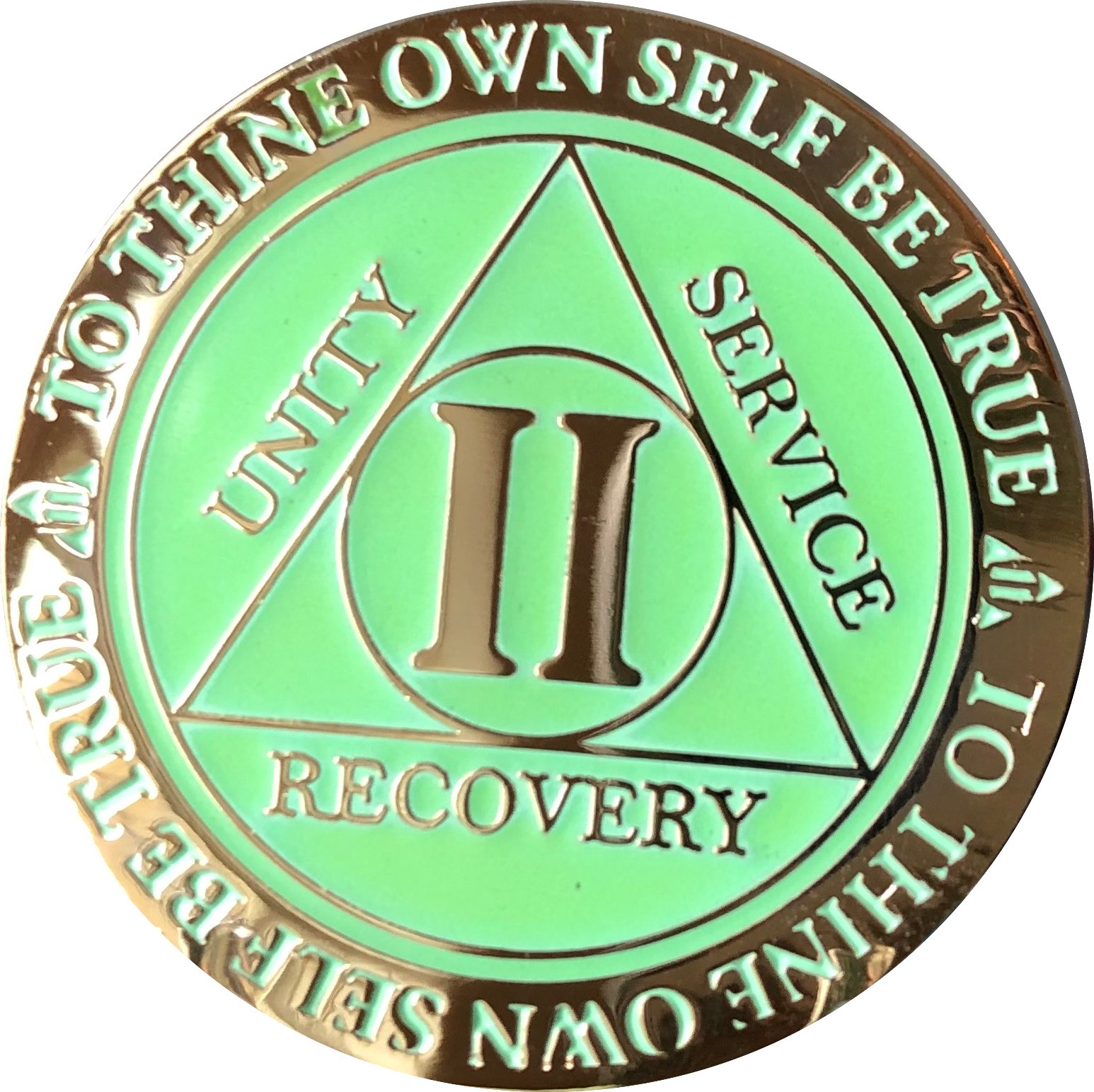 2 Year AA Medallion Reflex Green Glow In The Dark Gold Sobriety Chip ...