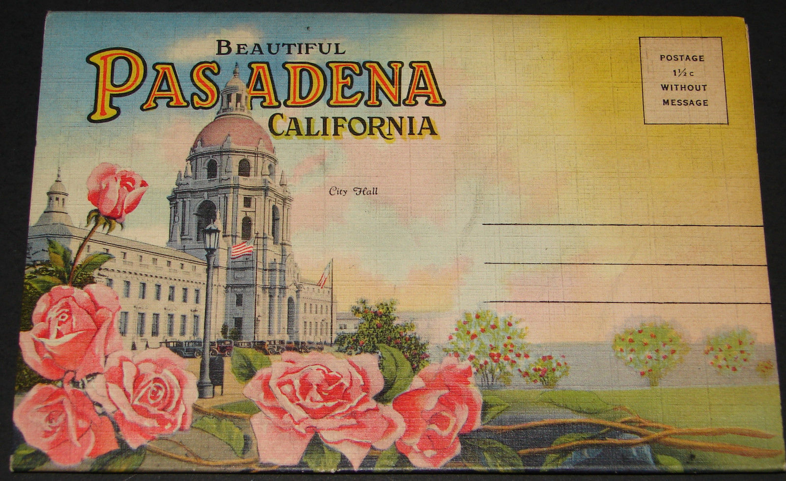 1930's PASADENA CALIFORNIA Antique POSTCARD FOLDER Western Publishing 6 ...