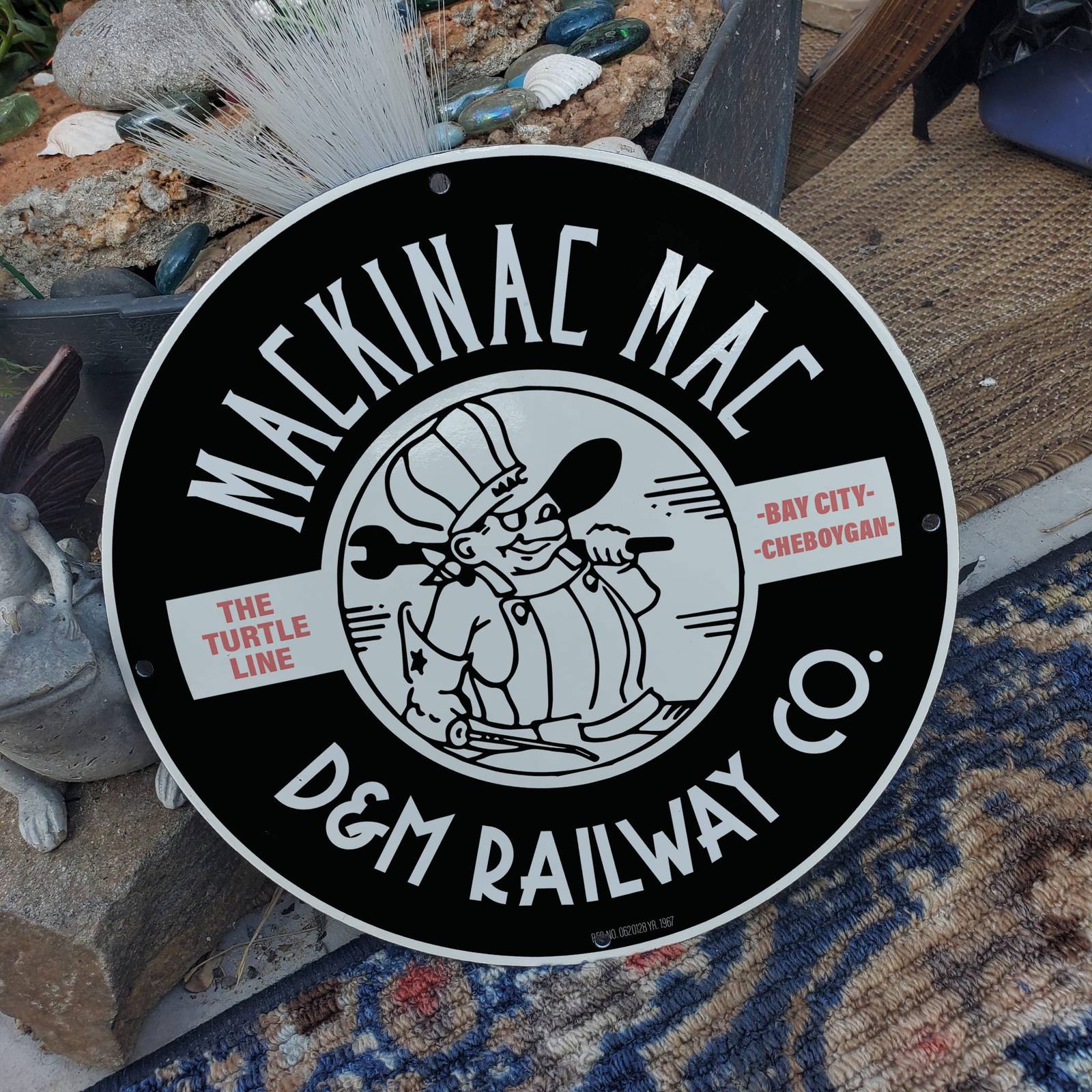 Vintage 1967 Mackinac Mac Turtle Line D&M Railway Co. Porcelain Gas And ...