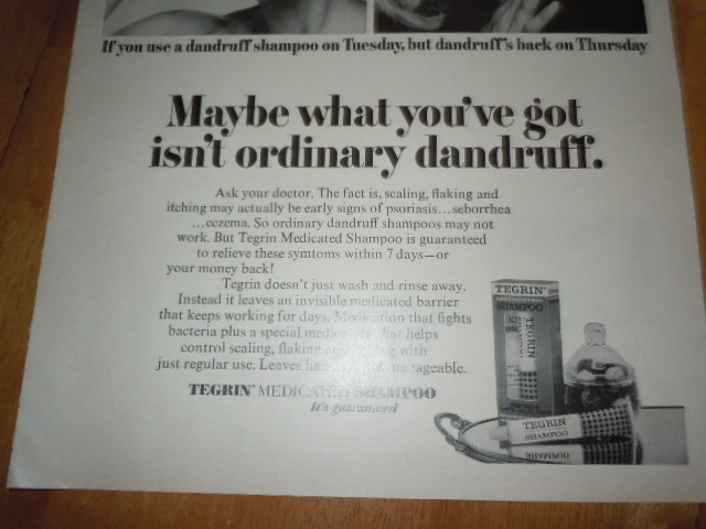 Tegrin Medicated Shampoo Print Magazine Ad 1969 - Cosmetics & Hair Care
