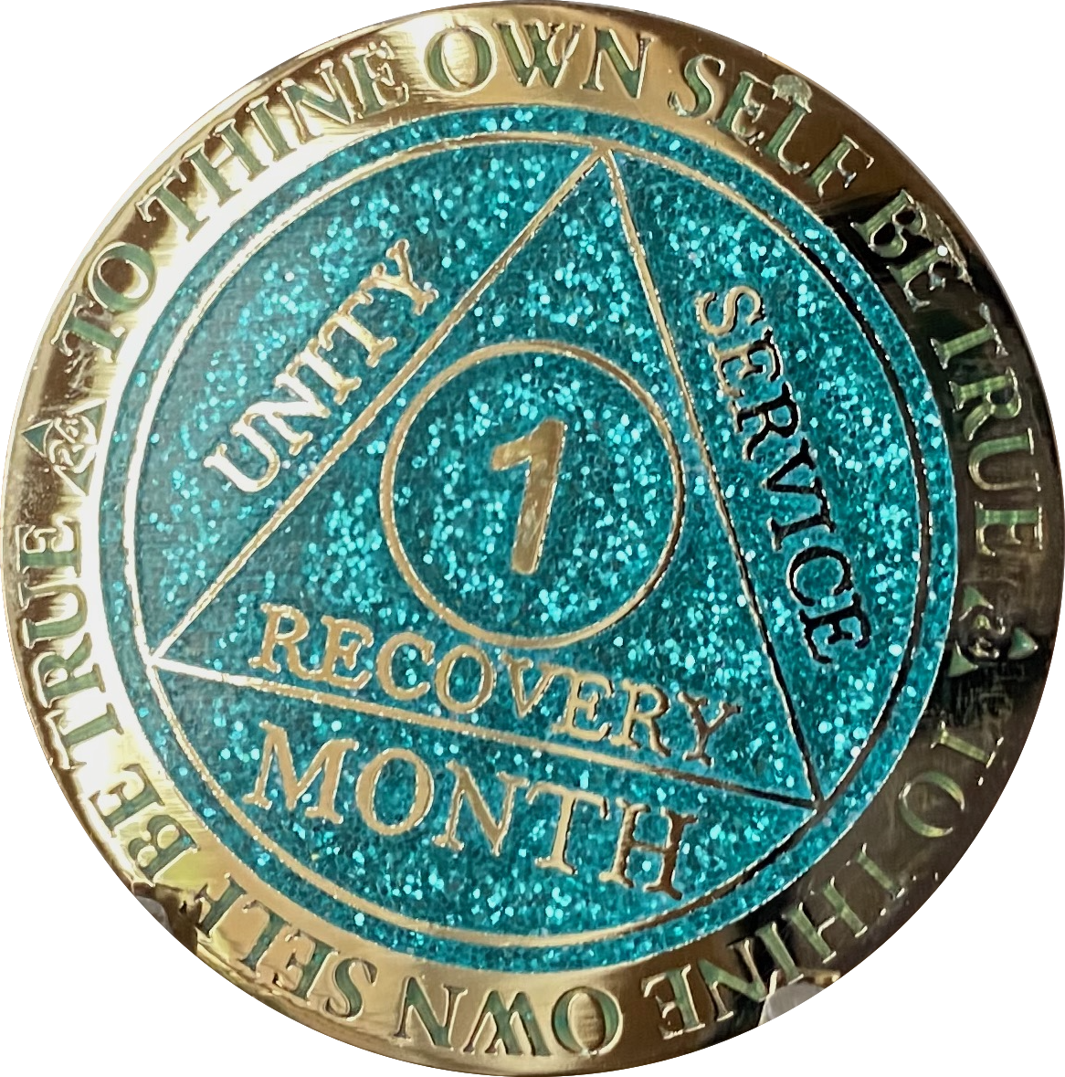 1 Month AA Medallion Recoverychip Reflex Aqua Glitter Sobriety Chip ...