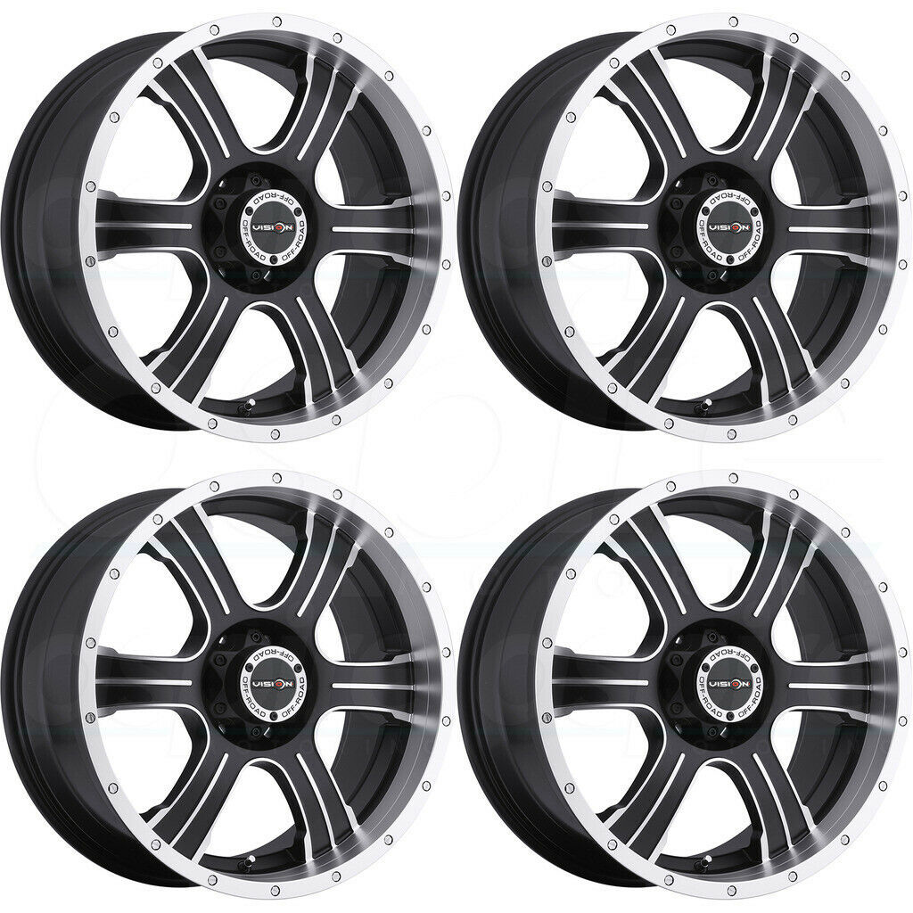 20x9 Vision 396 Assassin 8x170 12 Black Machined Wheels Rims Set(4 ...