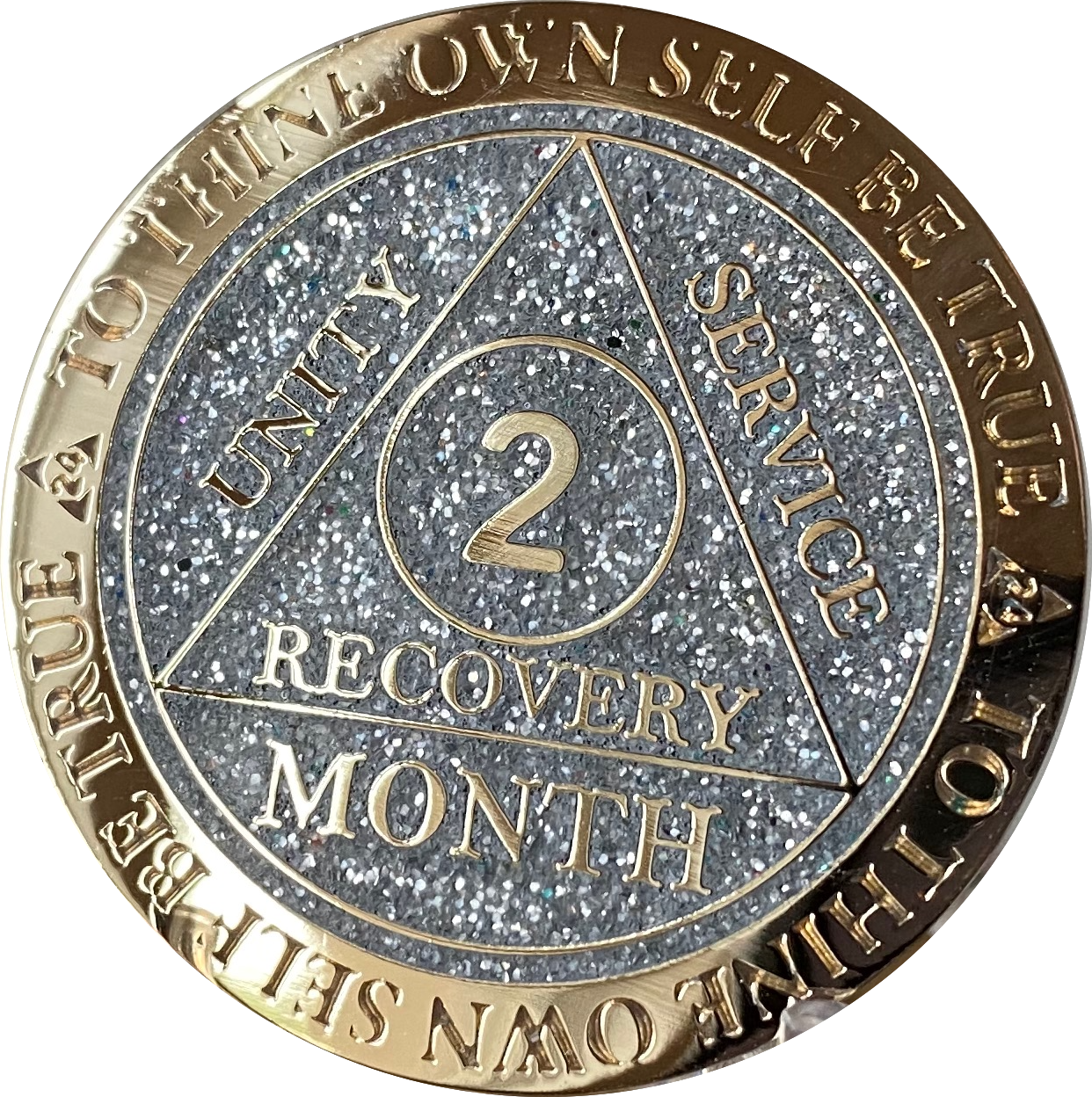 2 Month AA Medallion Recoverychip Reflex Silver Glitter Sobriety Chip ...