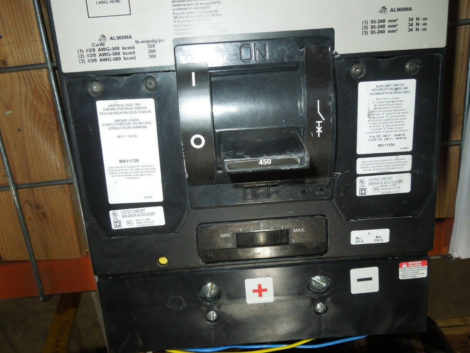 Square D MHL3645025DC1679 450A 3p 600VDC Breaker Auxiliary Switch & 48V ...