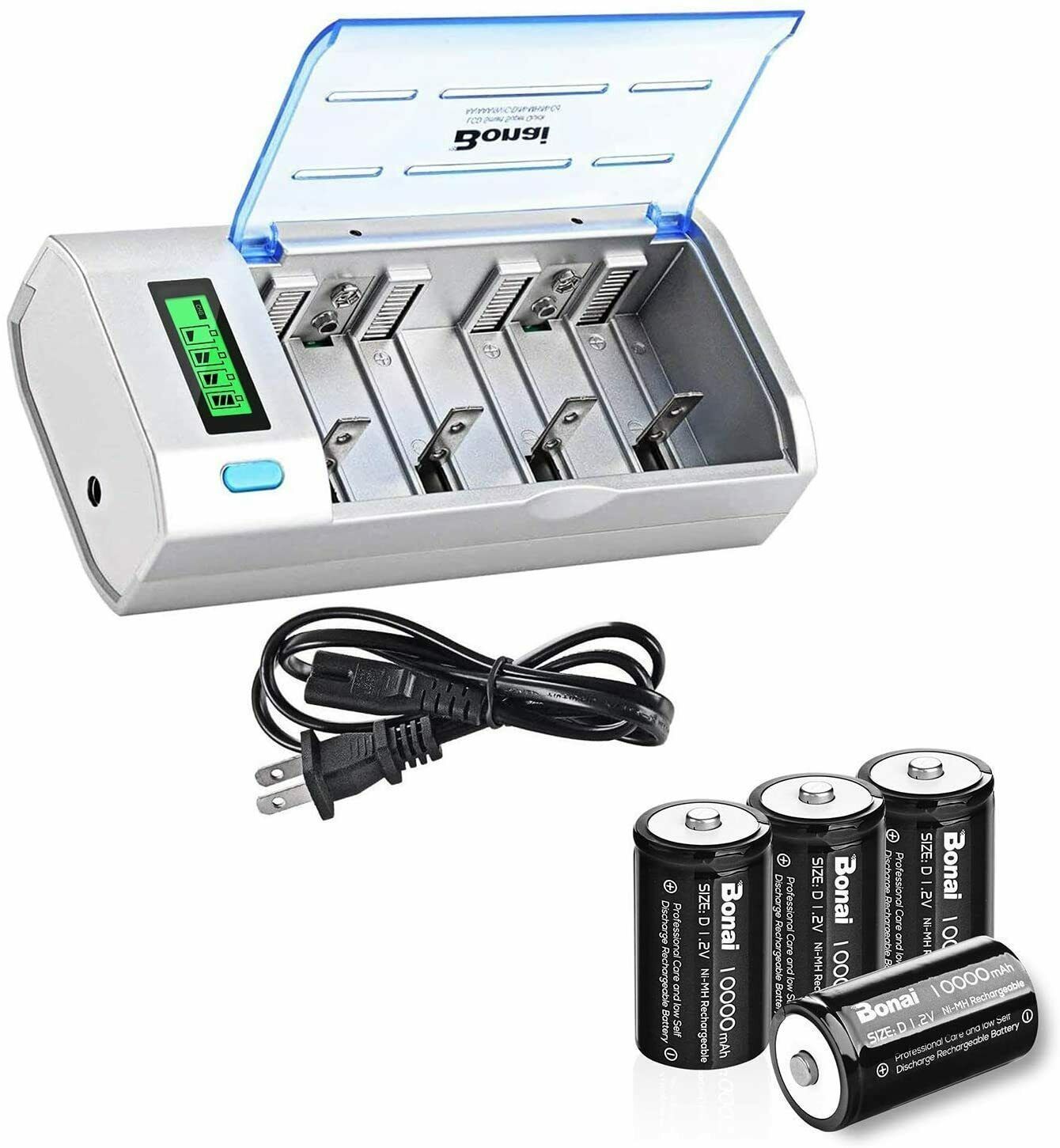 BONAI Universal LCD Battery Charger, Includes 4 Rechargeable D ... BONAI Universal LCD Battery Charger, Includes 4 Rechargeable D ...