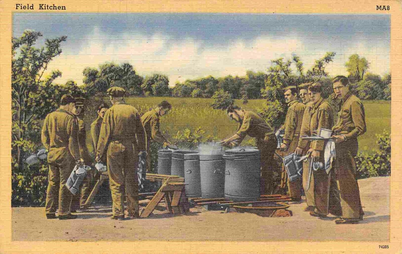 US Army Field Kitchen Military WWII linen postcard - Topographical ...