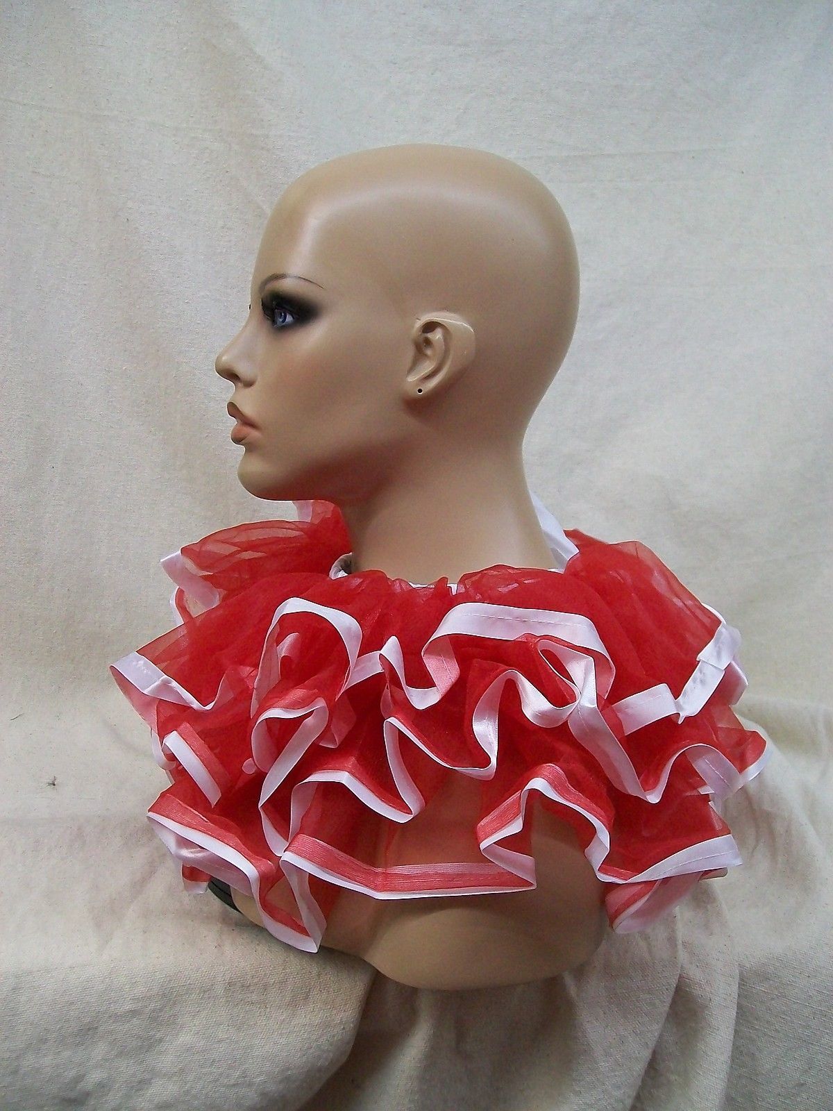 Red White Ruffle Clown Neck Collar BigTop Circus Jester Mime or Child ...