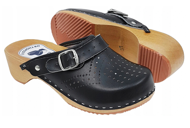 AMAZING BLACK CLOGS WITH HOLES AND BUCKLE HANDMADE WOODEN SOLE 35-42 ...