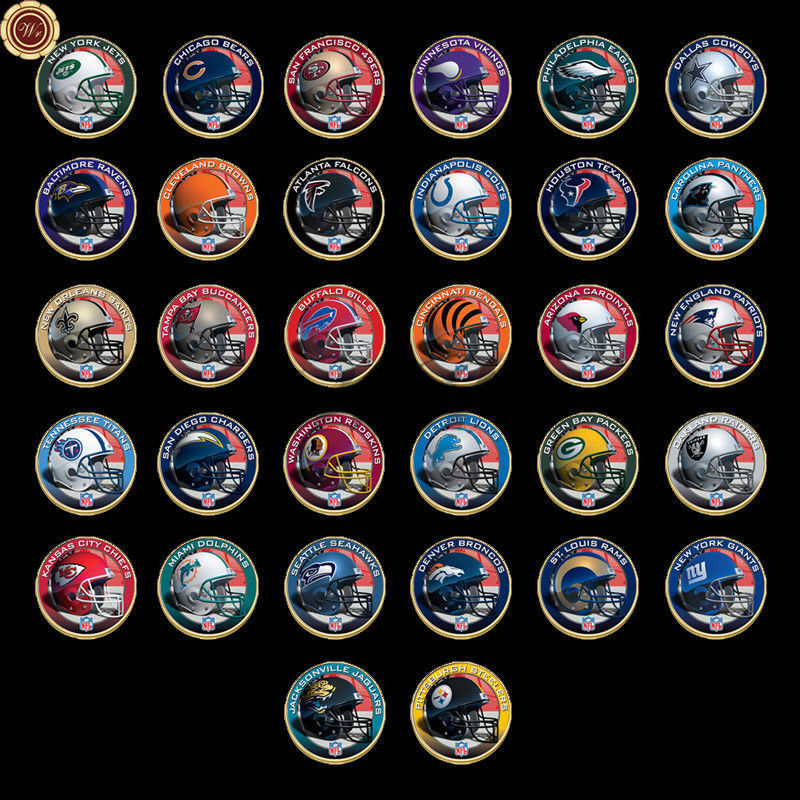 WR NFL 32 Team Complete Set Colorized Silver Challenge Coin US Football ...