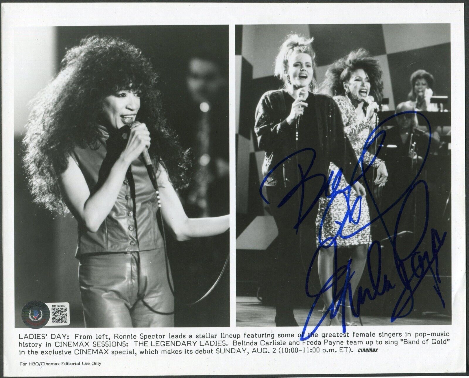 BELINDA CARLISLE & FREDA PAYNE SIGNED 8X10 PHOTO THE GO-GO'S BAND OF ...
