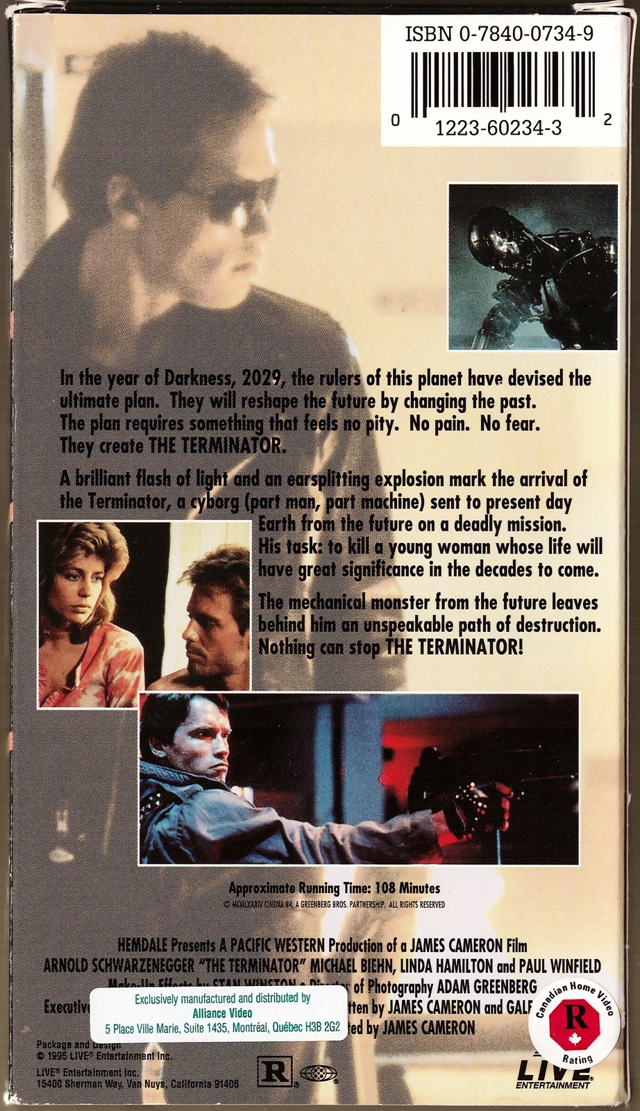 The Terminator VHS Arnold Schwarzenegger Linda Hamilton Michael Biehn ...
