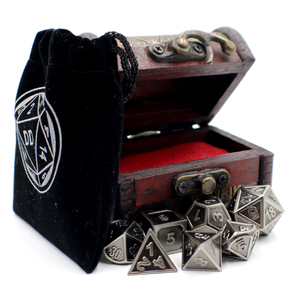 Silver Fantasy DnD Metal Dice Set with Storage Chest for D&D Games ...