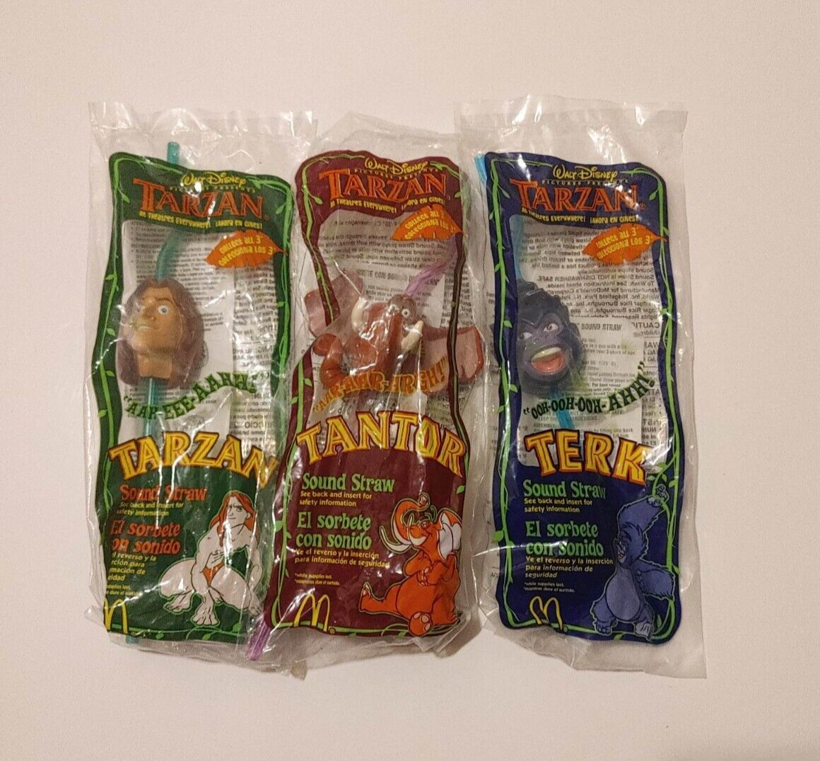 Vintage 1999 McDonalds Disney Tarzan Sound Straws Complete Set of 3 New ...