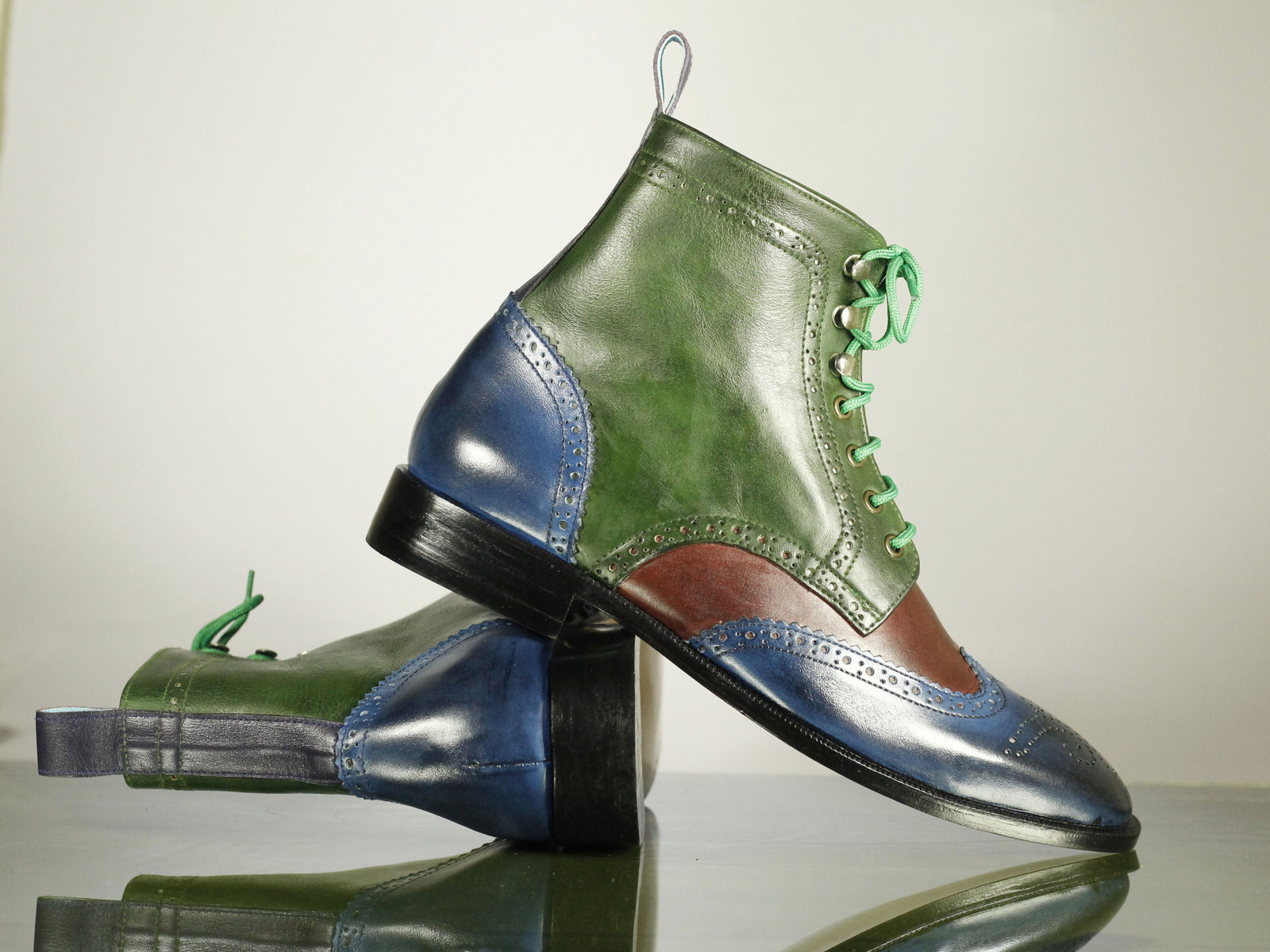 Handmade Men Multi Color Wing Tip Brogue Leather Ankle Boots, Men ...