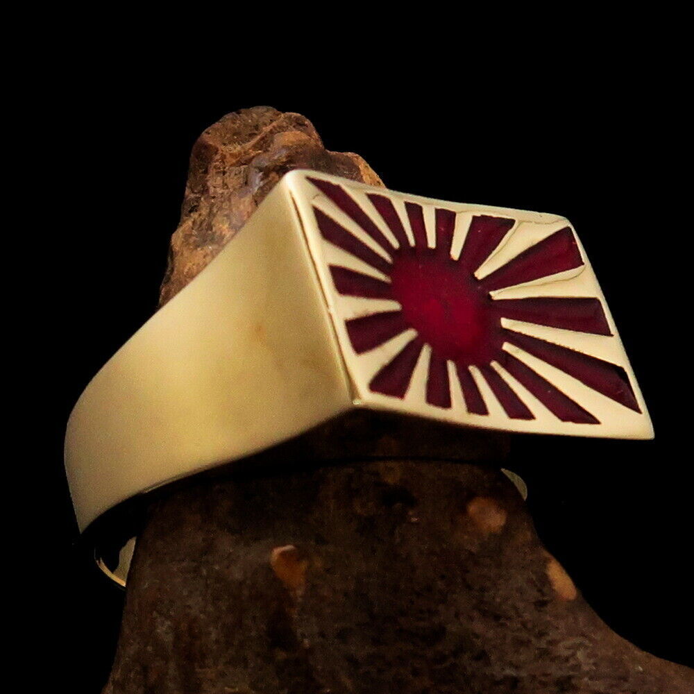 Rectangle shaped Mens Pinky Ring Japanese War Flag Red Sun-Beams ...