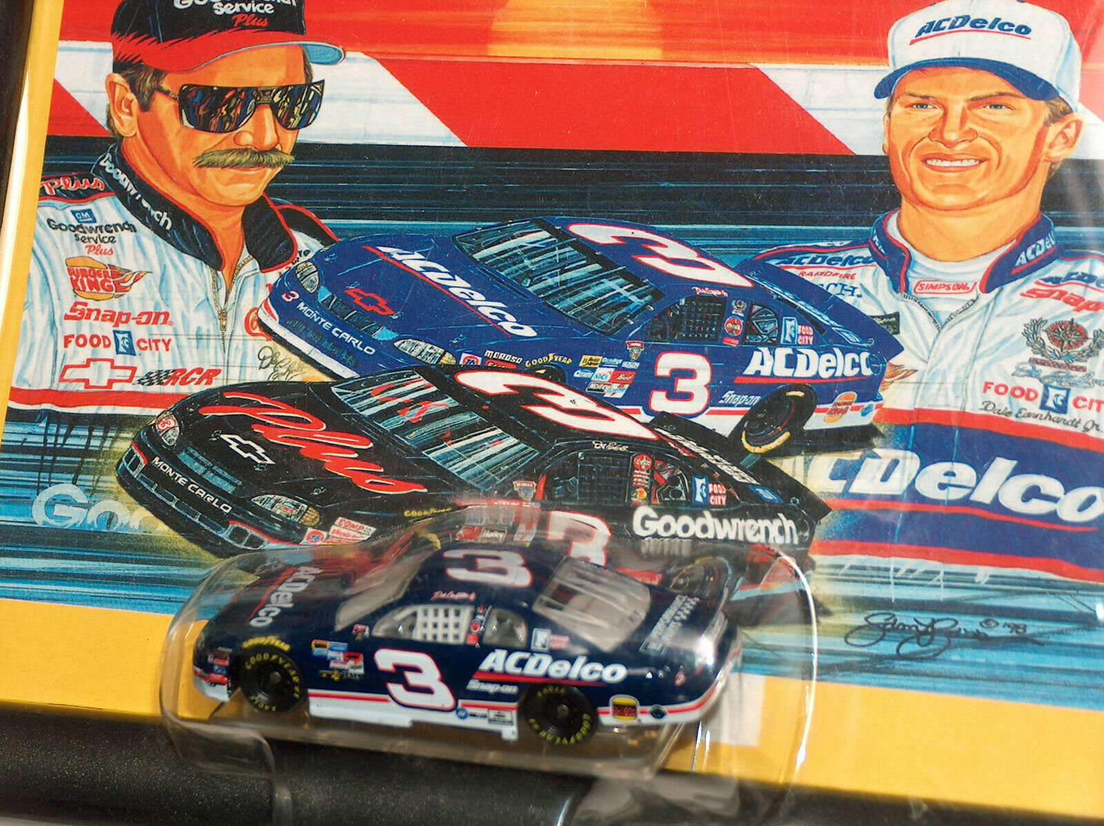 2001 Sam Bass Dale Earnhardt And Jr Nascar Wc Framed Art 164 Car Sealed Nos Racing Other