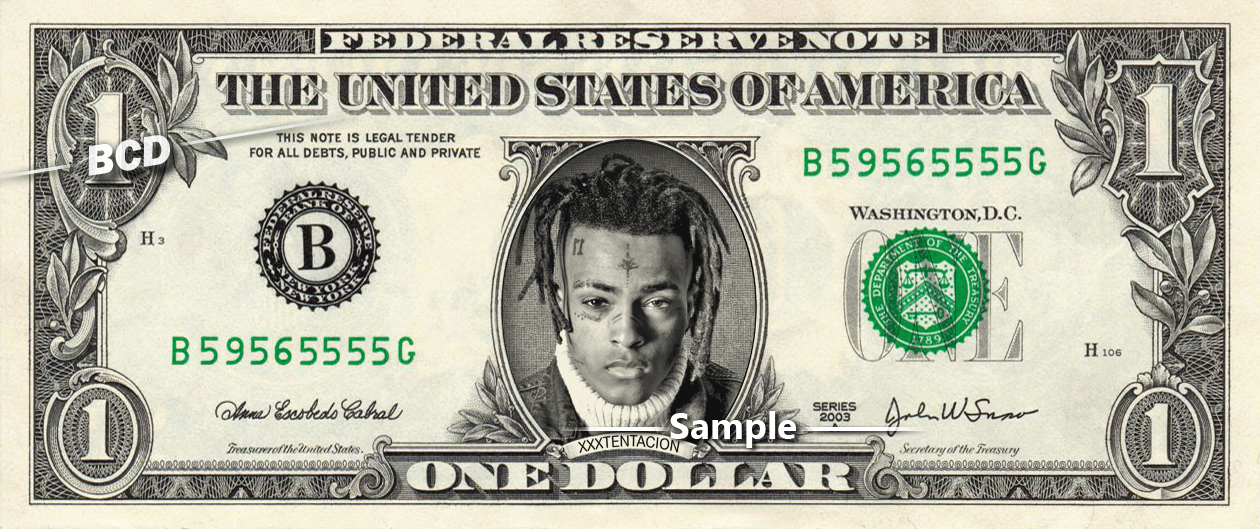 Xxxtentacion On Real Dollar Bill Cash Money Collectible Memorabilia Celebrity No Art