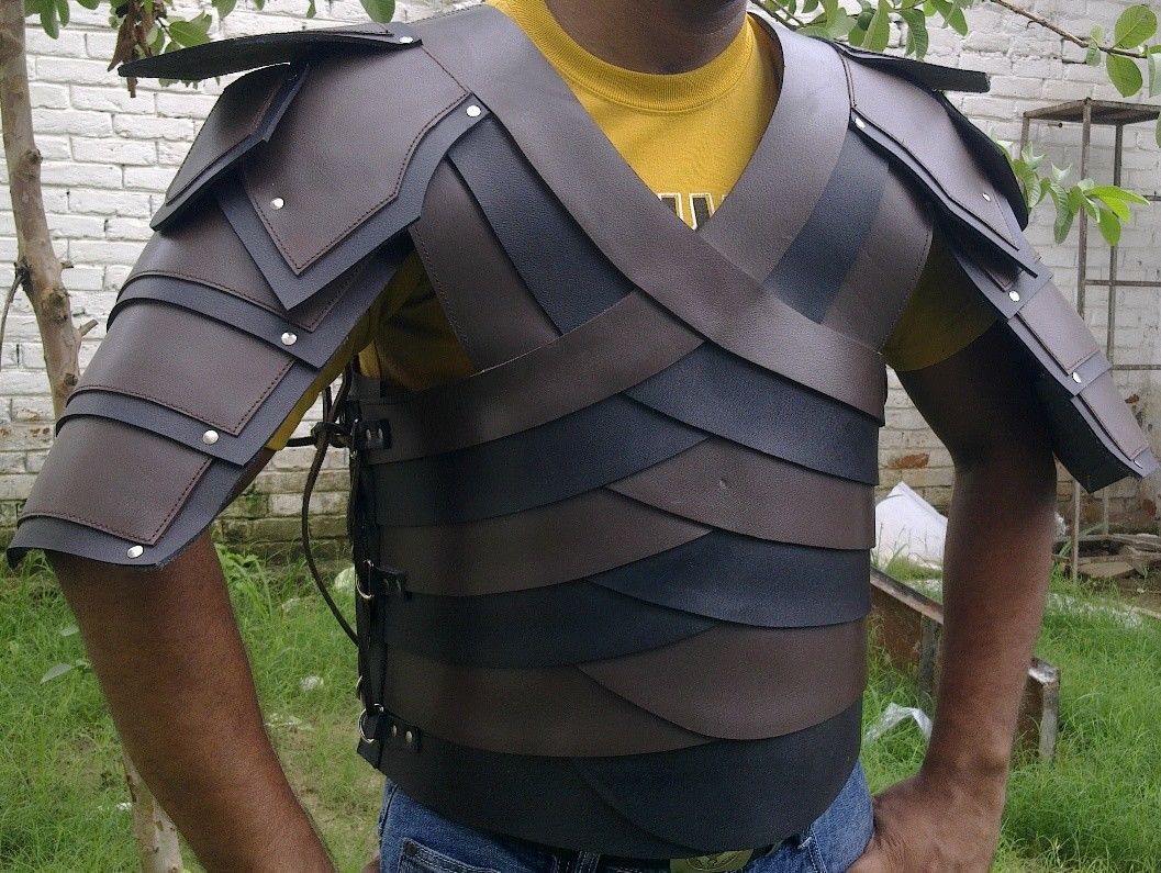 Leather armour jacket medieval knight crusader black armour costume ...